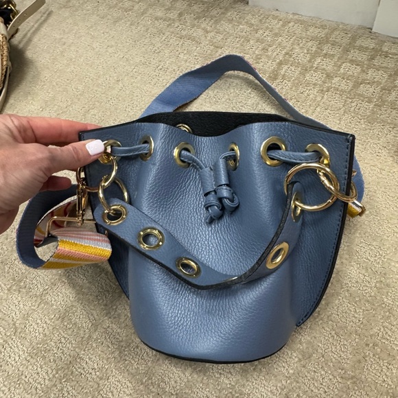 Bags | Blue Leather Bucket Bag | Poshmark